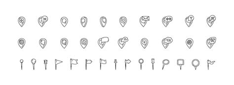 Premium Vector Location Pin And Flag Icons Set Doodle Location Marker Sketch Restaurant Gym
