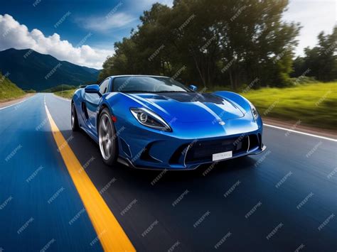 Premium Photo Fast Blue Car On Road