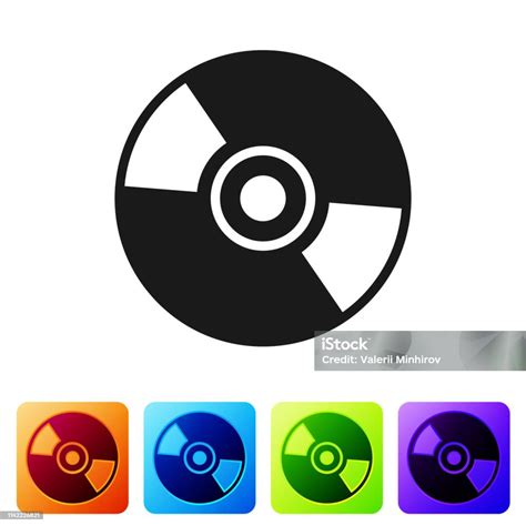 블랙 Cd 또는 Dvd 디스크 아이콘 흰색 배경에 고립입니다 컴팩트 디스크 기호입니다 색상 사각형 버튼에 아이콘을 설정 합니다