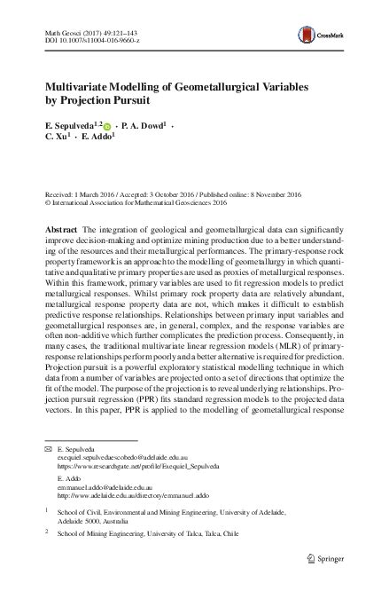 Pdf Multivariate Modelling Of Geometallurgical Variables By Projection Pursuit