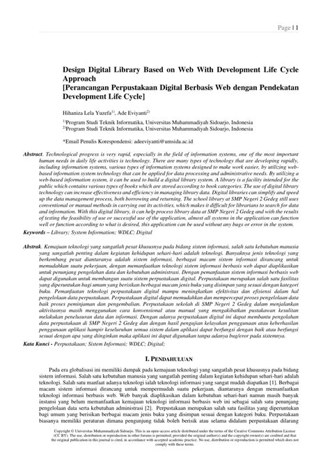 Pdf Design Digital Library Based On Web With Development Life Cycle Approach Perancangan