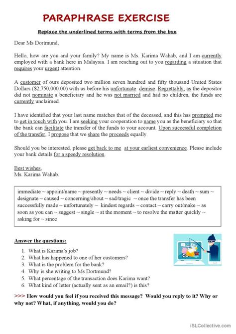 Paraphrase Exercise Finding Specific… English Esl Worksheets Pdf And Doc