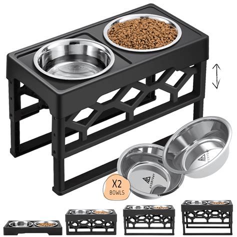 Averyday Adjustable Height Dog Food Stand With 2 Metal Bowls Elevated