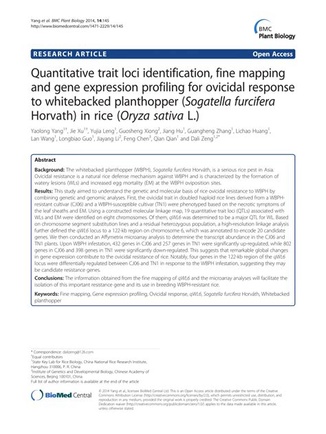 Pdf Quantitative Trait Loci Identification Fine Mapping And Gene