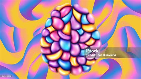 인간의 두뇌 창작 예술 왼쪽과 오른쪽 대뇌 반구 두 부분 개념 다채로운 3d 템플릿입니다 생생한 색상 벡터 그림 Eps10 3차원 형태에 대한 스톡 벡터 아트 및 기타