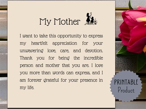 Printable Mothers Day Card Mothers Day Letter Mothers Day Poem