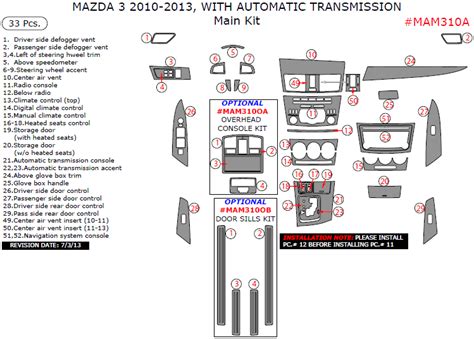 Mazda 3 2010 2013 With Automatic Transmission Main Interior Kit 33 Pcs