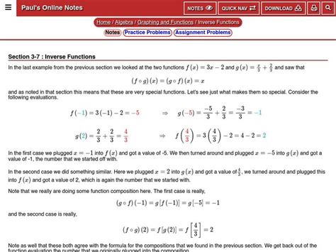 Pauls Online Notes Algebra Inverse Functions Handout For 9th 10th
