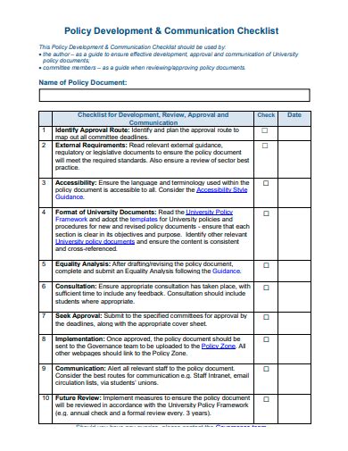 Free 20 Policy Checklist Samples In Pdf