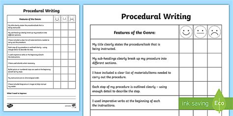Procedural Writing Self Assessment Worksheet Twinkl