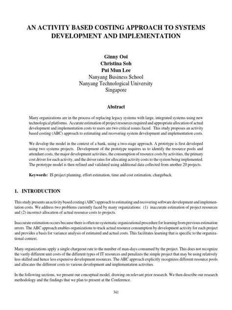 An Activity Based Costing Approach To Systemsdevelopment And