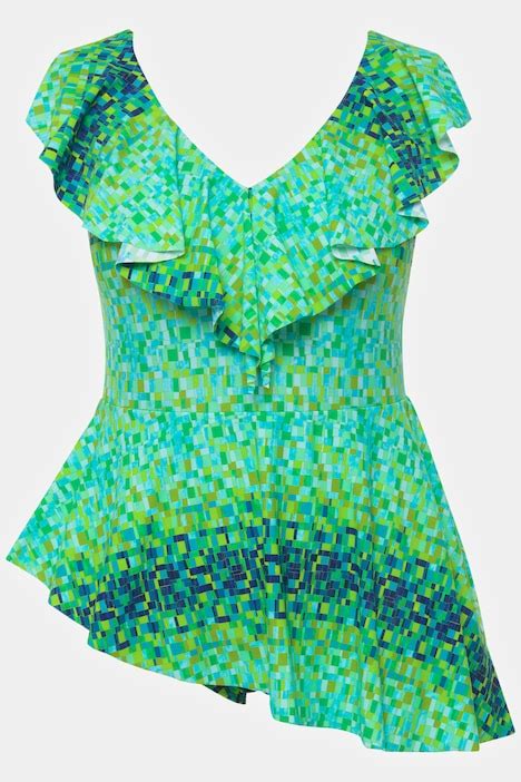 Pixel Print Asymmetric Skirted Swimsuit Swimsuits Swimwear