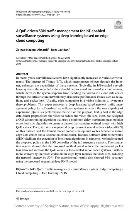 A Qoe Driven Sdn Traffic Management For Iot Enabled Surveillance Systems Using Deep Learning