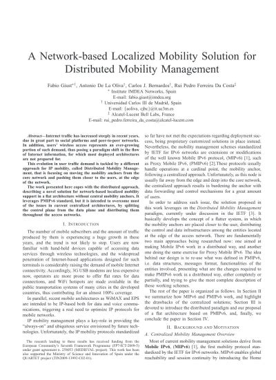 A Network Based Localized Mobility Solution For Distributed Mobility Management