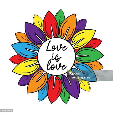 사랑은 사랑입니다 무지개 꽃에 손으로 쓴 텍스트 티셔츠 포스터 배너 카드를 위한 현대적인 인쇄 Lgbt 권리 프라이드의 달 무지개에 대한 스톡 벡터 아트 및 기타 이미지