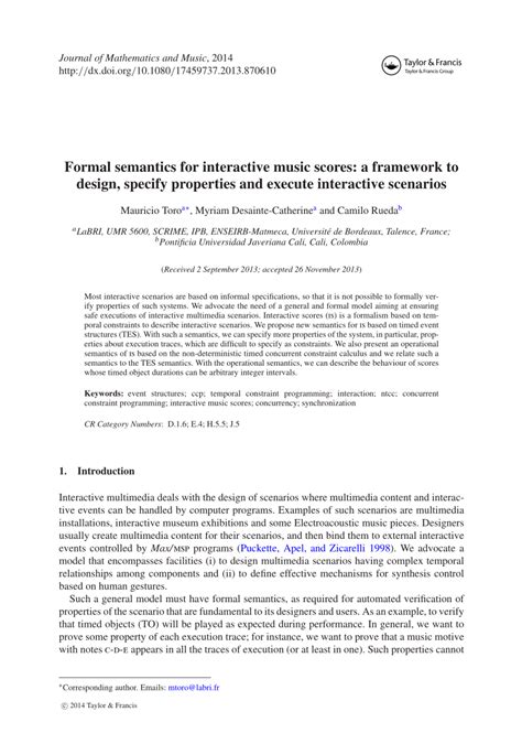 Pdf Formal Semantics For Interactive Music Scores A Framework To