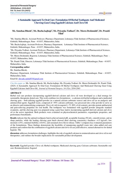 Pdf A Sustainable Approach To Oral Care Formulation Of Herbal Toothpaste And Medicated