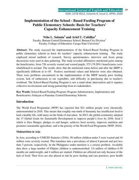 Pdf Implementation Of The School Based Feeding Program Of Public