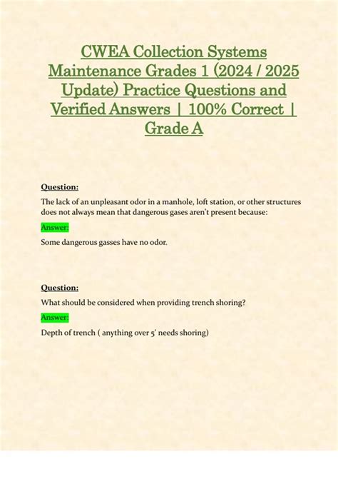 CWEA Collection Systems Maintenance Grades 1 2024 2025 Update Practice Questions And