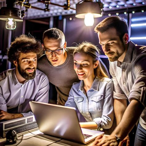 A Team Of Diverse Professionals Collaborates Around A Laptop Showcasing