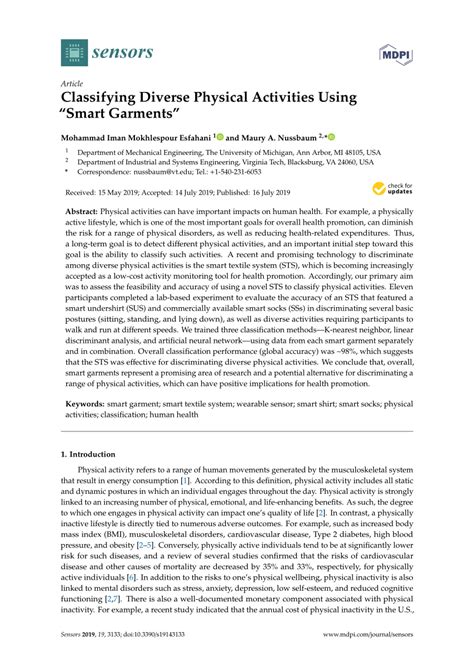 Pdf Classifying Diverse Physical Activities Using “smart Garments”