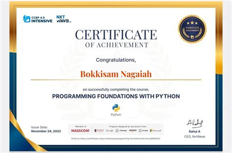 Bokkisam Nagaiah On Linkedin Python Programming Nextwave Ccbp Certificate Achievement