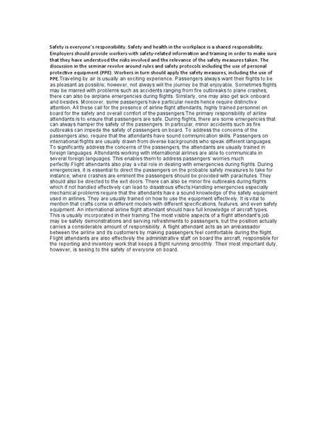 Synthesis Paper Pdf Flight Attendant Safety