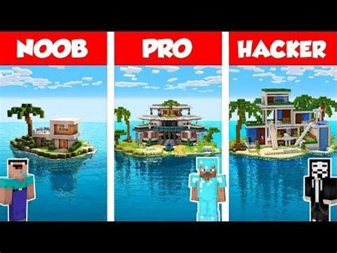 Minecraft NOOB Vs PRO Vs HACKER MODERN ISLAND HOUSE BUILD CHALLENGE In Minecraft Animation