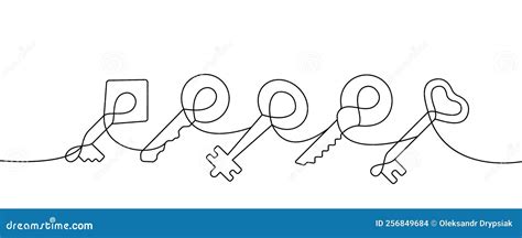 Set Of Key One Line Continuous Drawing Home Key Continuous One Line
