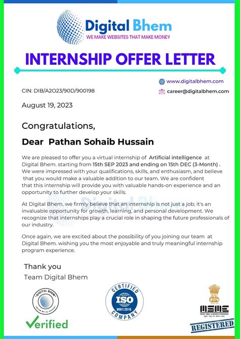 Pathan Sohaib Hussain On Linkedin Digitalbhem Internship Ai