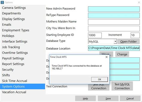Mysql Setup Time Clock MTS