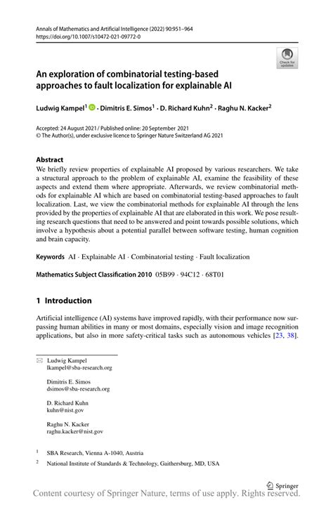 An Exploration Of Combinatorial Testing Based Approaches To Fault Localization For Explainable