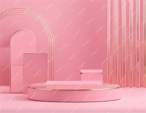 Abstract Product Display On Pastel Pink Podium 3d Rendering Premium