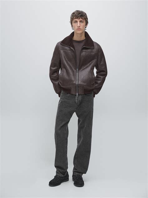 Short Double Fabric Leather Jacket With Fur · Brown · Bomberâ Jacket