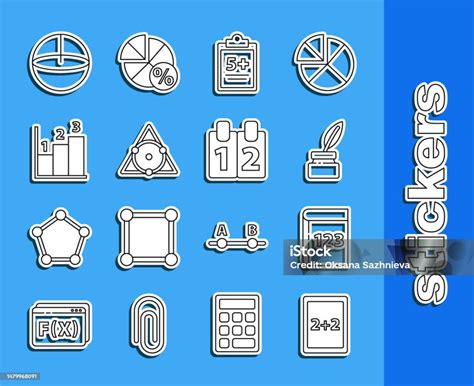 라인 계산 테스트 또는 시험 시트 및 펜 칠판 수학 함수 사인 그래프 일정 차트 다이어그램 계산기 및 코사인 아이콘을 설정합니다 벡터 0명에 대한 스톡 벡터 아트 및 기타
