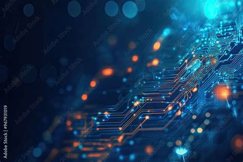 Abstract Digital Circuit Design With Glowing Lines And Bokeh Lights Representing Technology And
