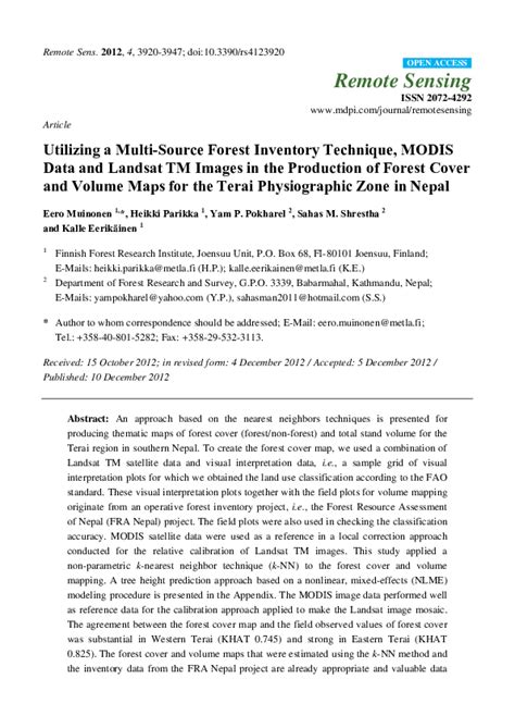 pdf utilizing a multi source forest inventory technique modis data