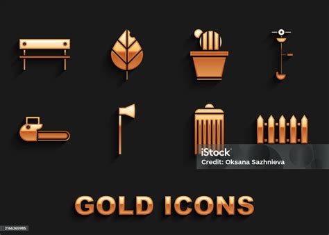 나무 도끼 잔디와 잡초 전기 문자열 트리머 정원 울타리 나무 쓰레기통 전기 톱 선인장 다육 식물 냄비 벤치 및 잎 아이콘을 설정합니다 벡터 가구에 대한 스톡 벡터 아트 및