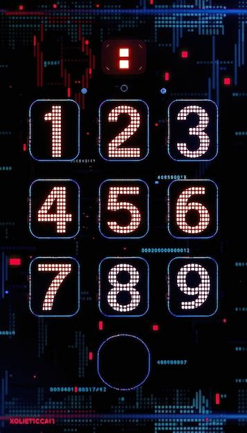 digital keypad number neon red on black background with circuit lines binary code password