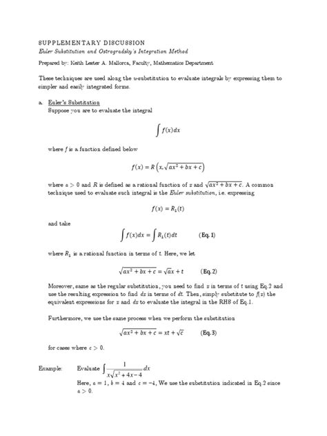 Euler Substitution And Ostrogardsky Integration Method For Proper