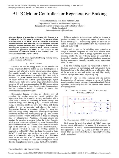 Bldc Motor Controller For Regenerative Braking Pdf Electric Motor Power Inverter