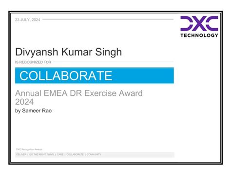 Divyansh Kumar Singh On Linkedin Dxc Teamwork Recognition Disasterrecovery Sapphireaward