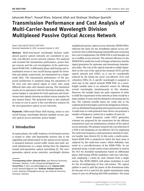 Pdf Transmission Performance And Cost Analysis Of Multi Carrier Based