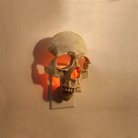 Human Skull Light Skeleton Skull Plug In Lamp Realistic Human Head Bone For Halloween Decor