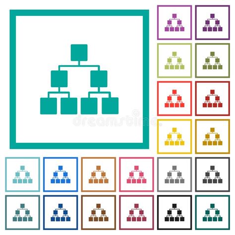 Organizational Chart Down Solid Flat Color Icons With Quadrant Frames Stock Vector