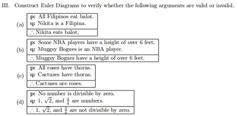 Solved III Construct Euler Diagrams To Verify Whether The Chegg Com