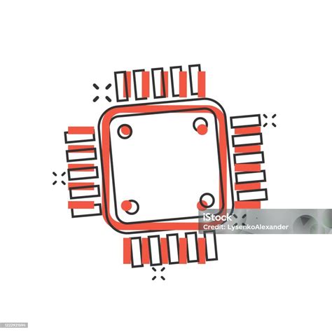漫畫風格的計算機 Cpu 圖示電路板卡通向量插圖在白色隔離背景主機板晶元飛濺效應經營理念向量圖形及更多中央處理器圖片 中央處理器 主機板 半導體 Istock