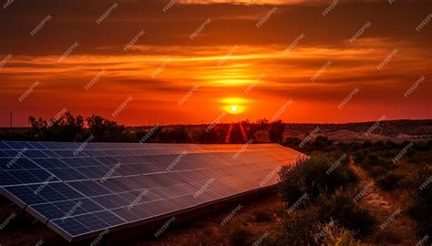 Premium Ai Image Sunset Silhouette Fueling Sustainable Power Generation With Renewable Energy