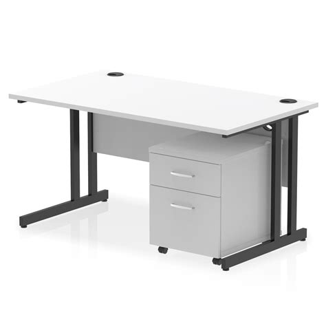 Impulse 1400 X 800mm Straight Office Desk White Top Black Cantilever