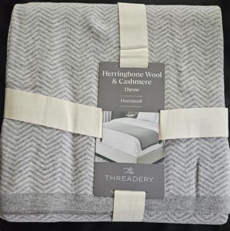 The Threadery Herringbone Wool And Cashmere Oversized Throw Blanket In